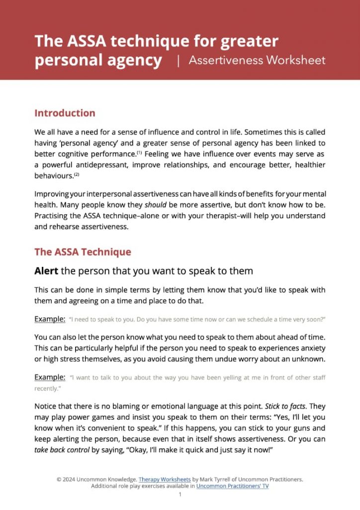 Free Assertiveness Worksheet from Uncommon Knowledge