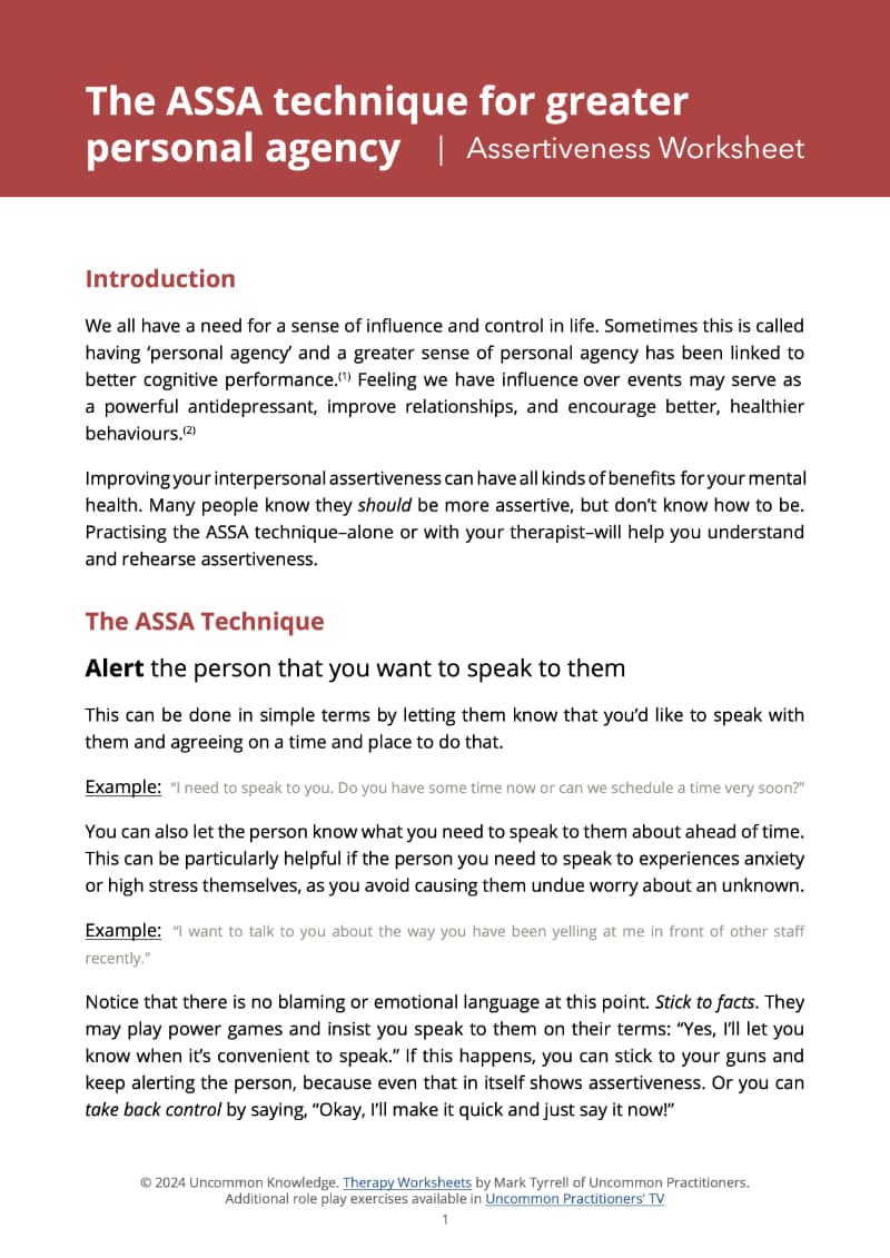 Free Assertiveness Worksheet from Uncommon Knowledge