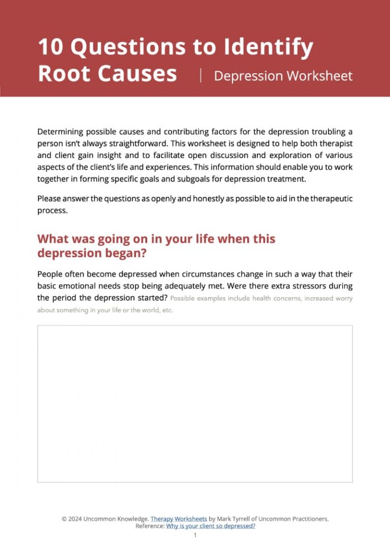 Free Depression Worksheet from Uncommon Knowledge