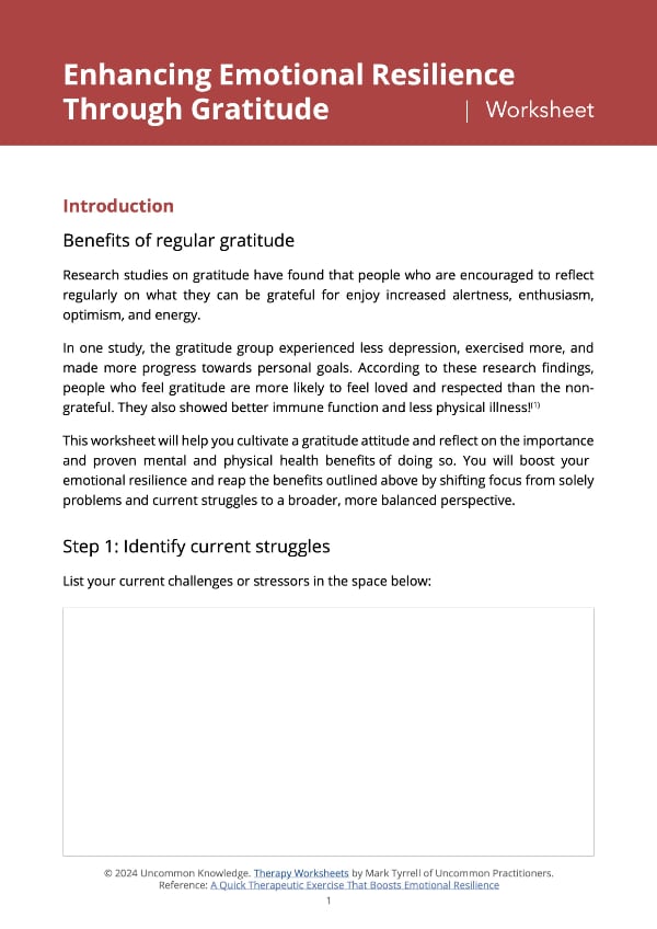 Free Gratitude Worksheet from Uncommon Knowledge