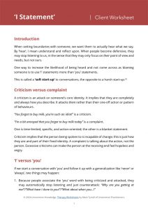 Free I Statement Worksheet from Uncommon Knowledge