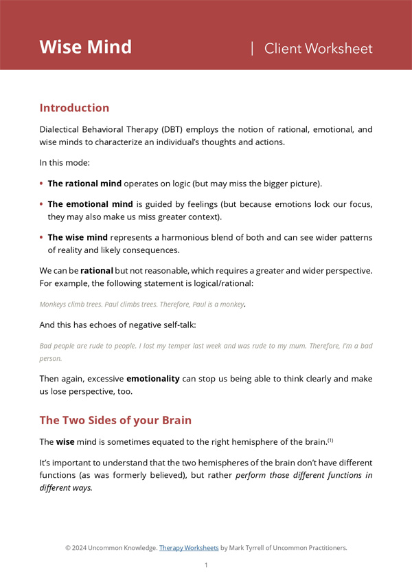 Free Wise Mind Worksheet from Uncommon Knowledge