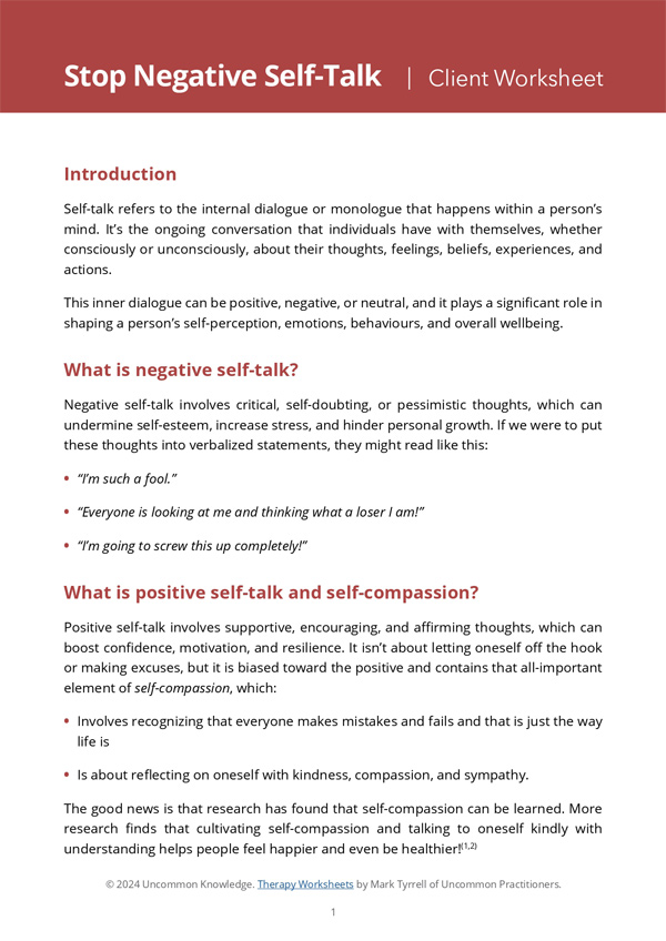 Free Stop Negative Self-Talk Worksheet from Uncommon Knowledge Free Stop Negative Self-Talk Worksheet from Uncommon Knowledge